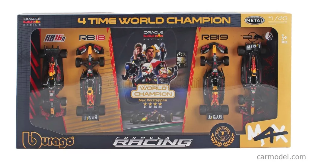 Burago Red Bull SET F1 4X - 4 TIME WORLD CHAMPION - RB16B N